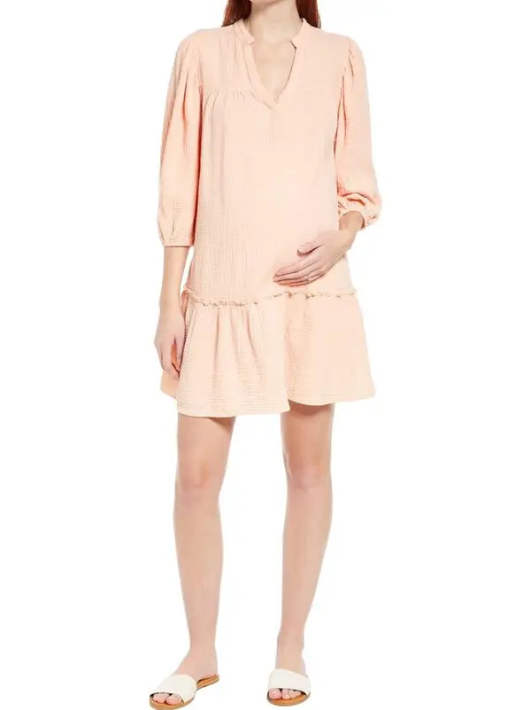 MATERNAL AMERICA Maternity Swing Dress - Peach