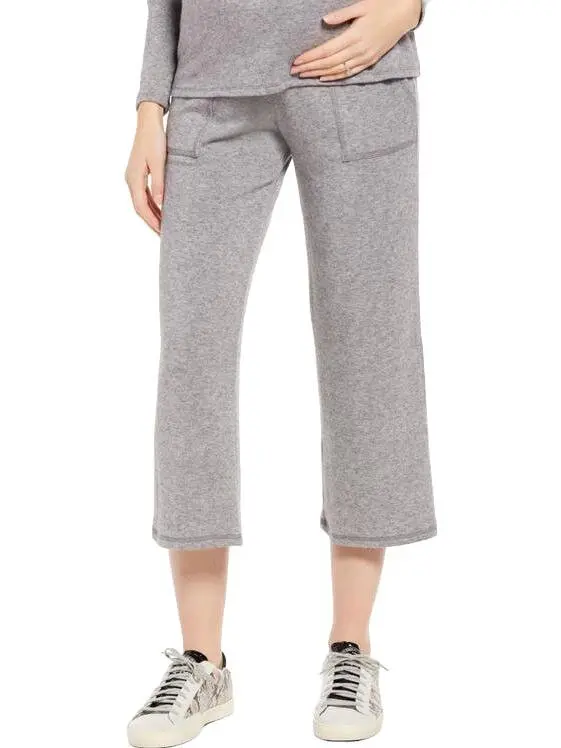 MATERNAL AMERICA Wide Leg Crop Maternity Pants - Heather Charcoal