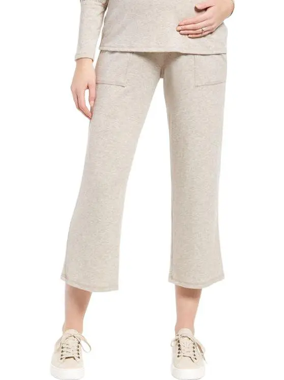 MATERNAL AMERICA Wide Leg Crop Maternity Pants - Oatmeal