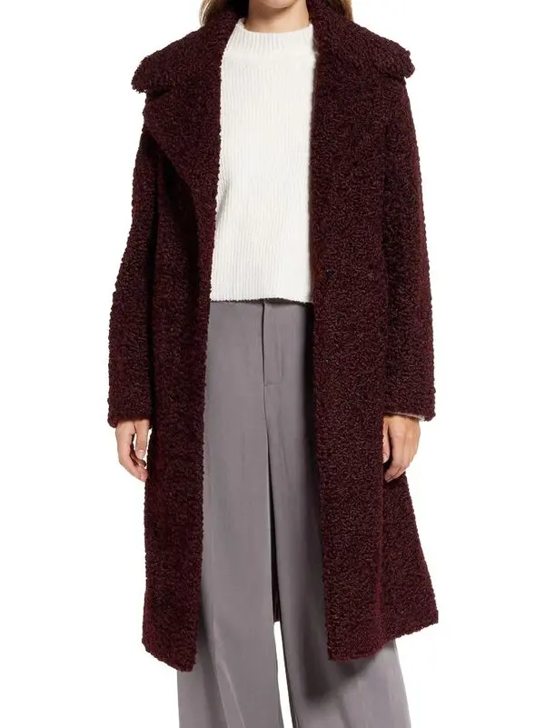 Sam Edelman Teddy Bear Long Coat - Wine