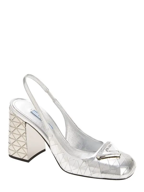 Prada Logo Slingback Sandal - Argento