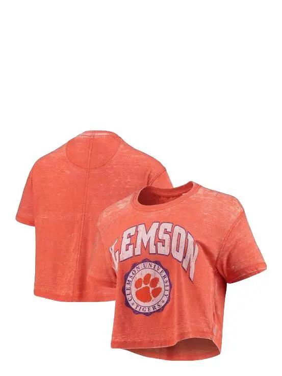 PRESSBOX Clemson Tigers Edith Vintage Burnout Crop T-shirt - Orange