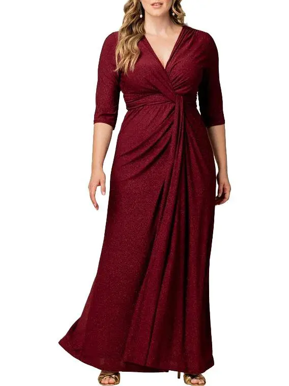 KIYONNA Romanced Moonlight Glitter A-line Gown - Dark Red