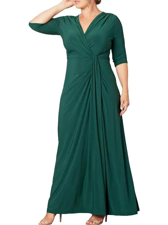 KIYONNA Romanced Moonlight Glitter A-line Gown - Hunter Green