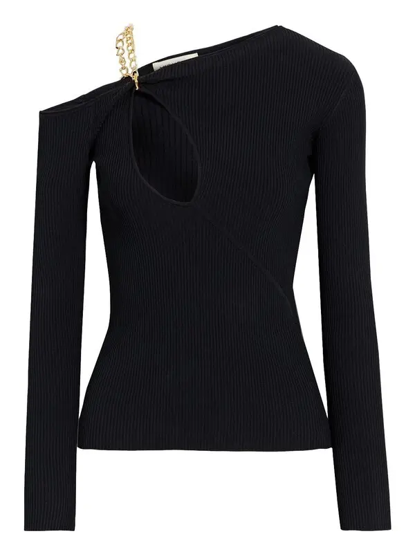 NICHOLAS Cutout Chain-trimmed Ribbed Knit Sweater - Black