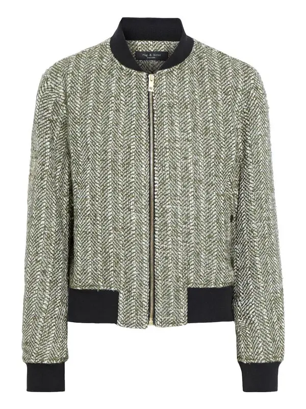 Rag & Bone Manston Metallic Herringbone Woolblend Tweed Bomber Jacket - Sage Green