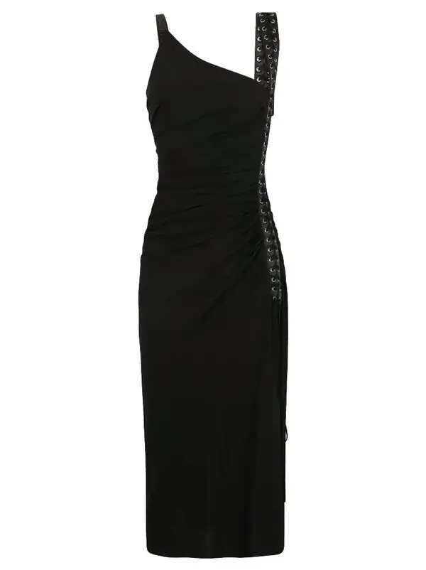 Dolce & Gabbana Sleeveless Lace-up Ruched Midi Dress - Black