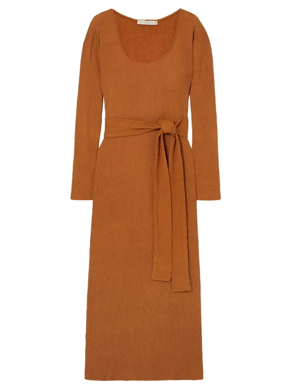 Savannah Morrow Rum Belted Crinkled Midi Dress - Orange