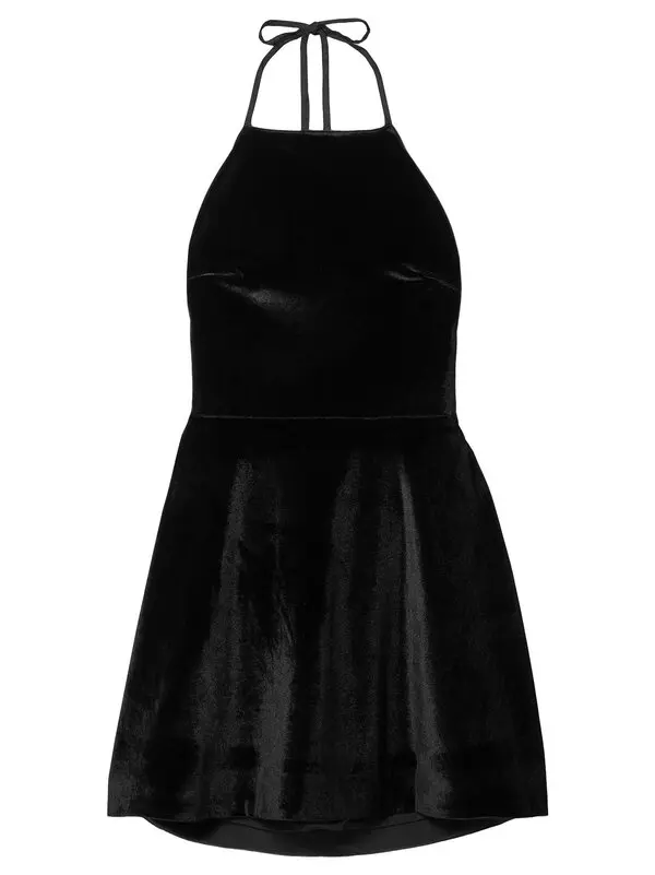 HVN Reece Crystal-embellished Velvet Halterneck Mini Dress - Black
