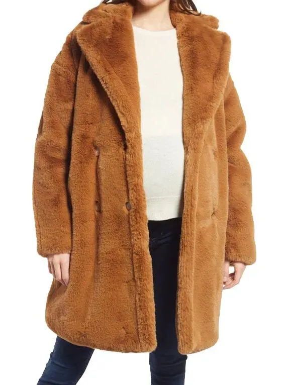 EMILIA GEORGE Annabette Faux Fur Maternity Coat - Tobacco