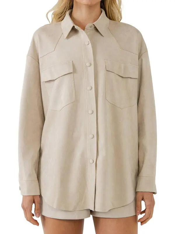 Endless Rose Faux Suede Shacket - Ecru