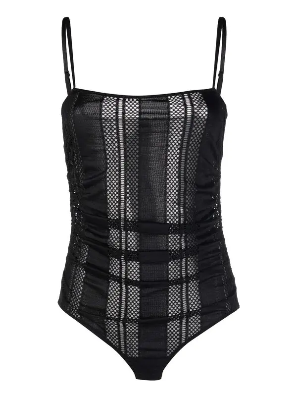 GANNI Mesh Gathered Bodysuit - Black