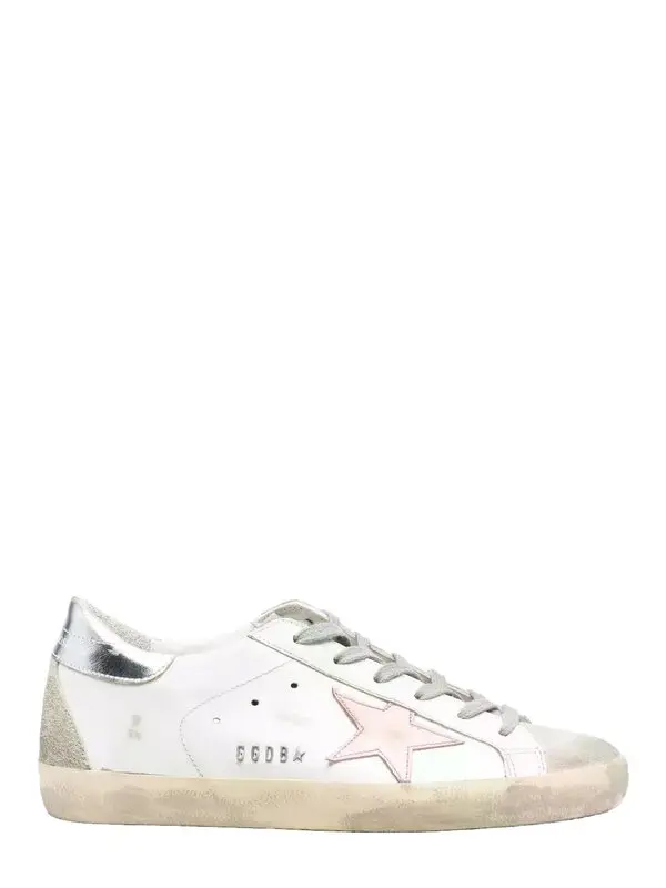GOLDEN GOOSE Super-star Trainers With Pink Star And Silver Heel Tab - White