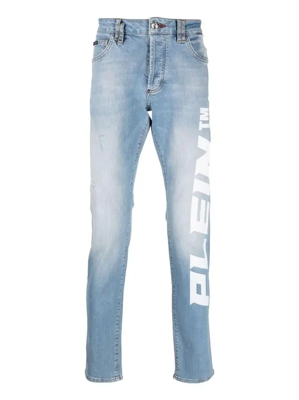 Philipp Plein Logo-print Straight-leg Jeans - Blue