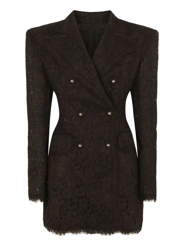 Dolce & Gabbana Cordonetto-lace Double-breasted Blazer - Black
