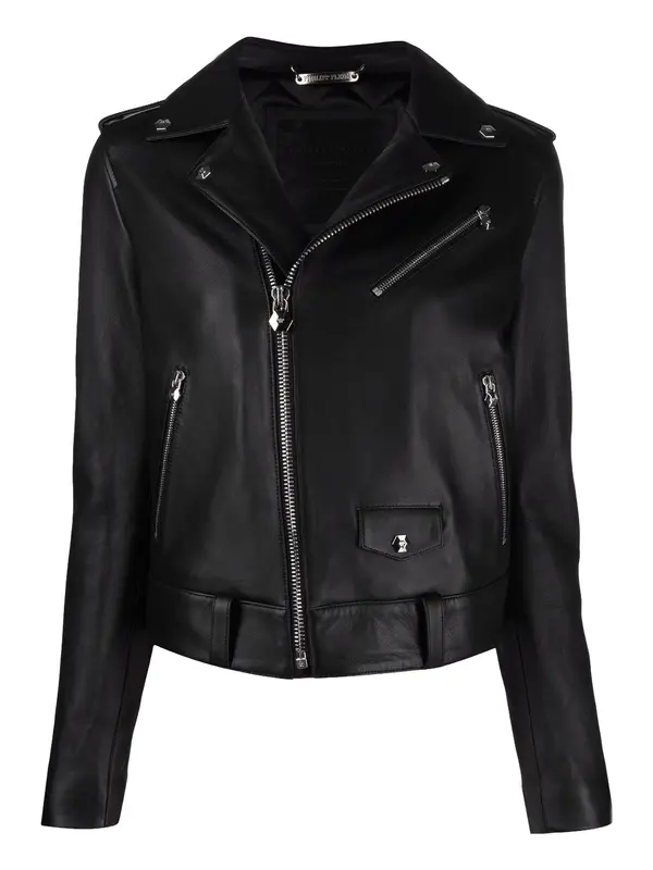 Philipp Plein Leather Biker Jacket - Black
