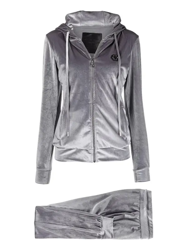 Philipp Plein Logo-embellished Velvet Tracksuit - Grey