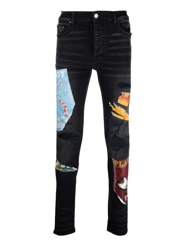 Amiri X Playboy Magazine Print Super-skinny Jeans - Black