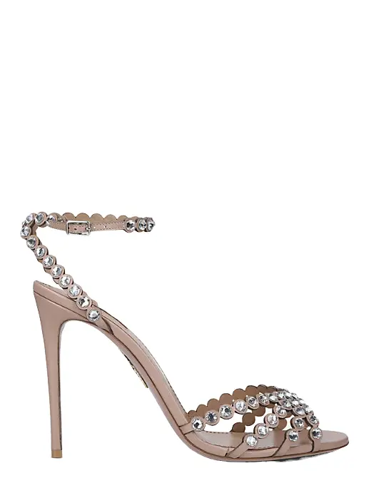 AQUAZZURA Tequila 105 Gem-embossed Leather Heeled Sandals - Pale Pink