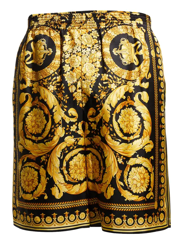 Versace Silk Barocco Printed Shorts - Black/gold