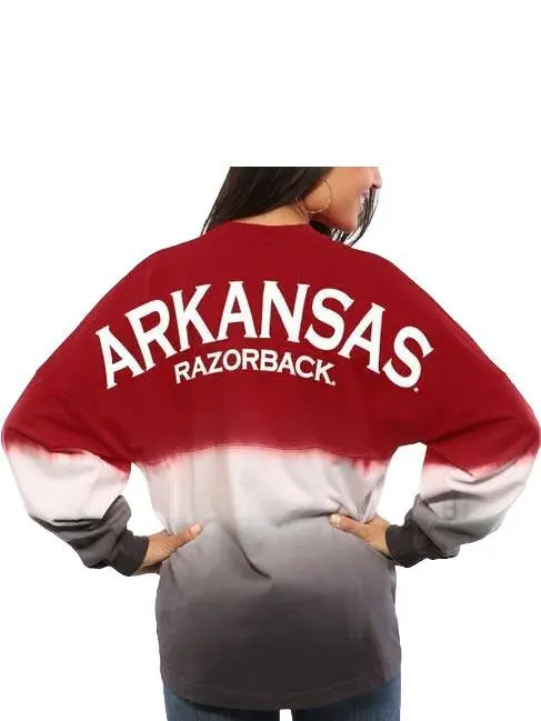 SPIRIT JERSEY Arkansas Razorbacks Ombre Dip-dyed Long Sleeve T-shirt - Cardinal