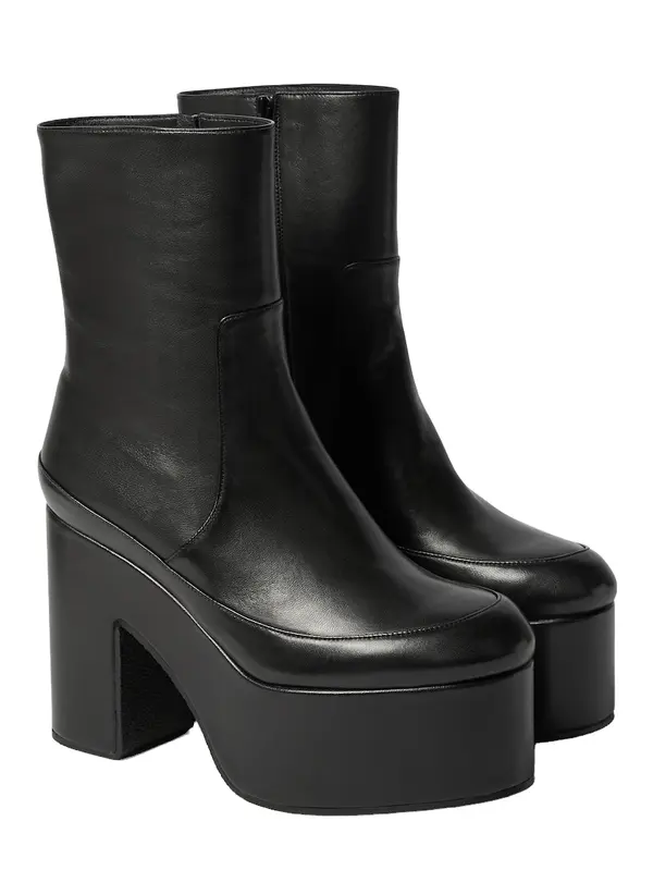 Dries Van Noten Leather Platform Ankle Boots - Black