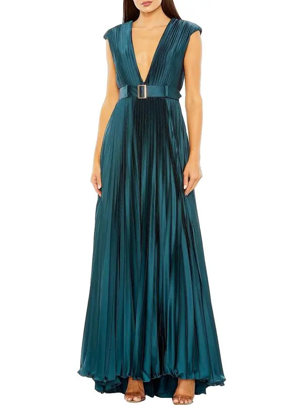 Mac Duggal Ieena Satin Pleated Gown - Midnight