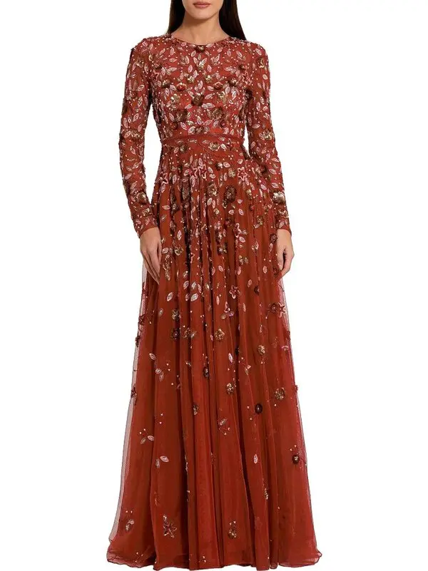 Mac Duggal Floral A-line Gown - Cinnamon