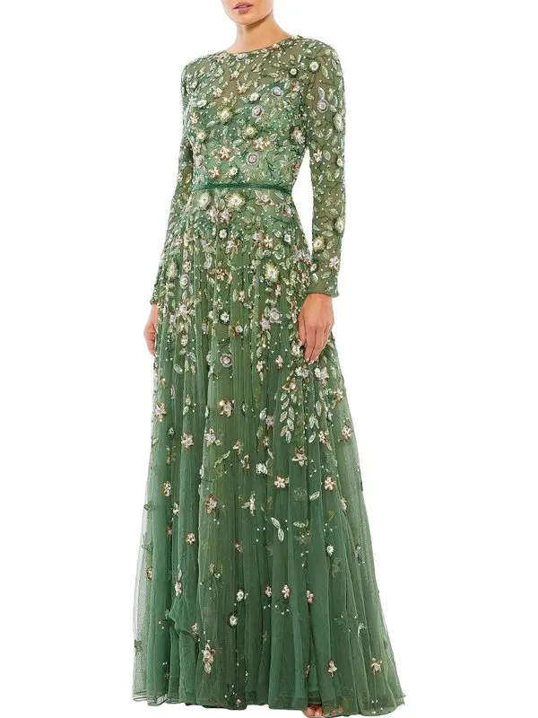 Mac Duggal Floral A-line Gown - Sage