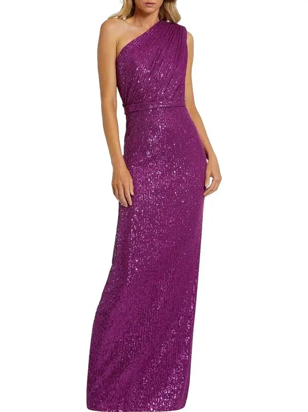 Mac Duggal Metallic One-shoulder Gown - Purple