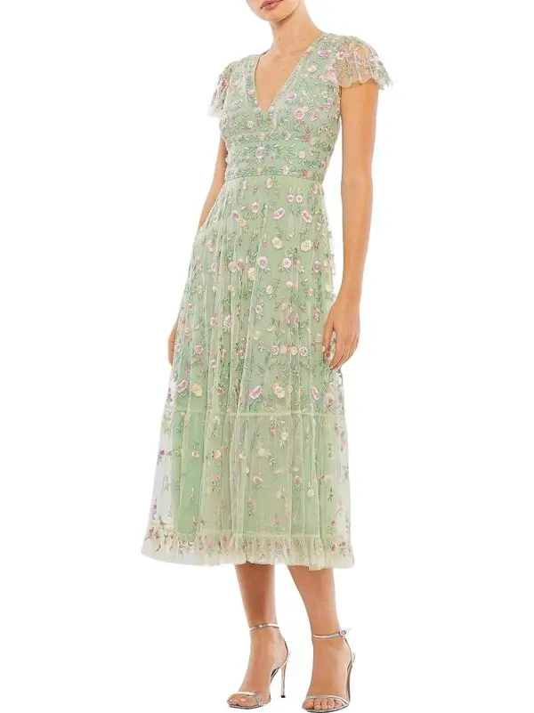 Mac Duggal Floral Midi Dress - Sage Multi