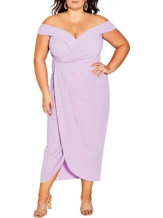 City Chic Ripple Love Off-the-shoulder Maxi Dress - Lilac