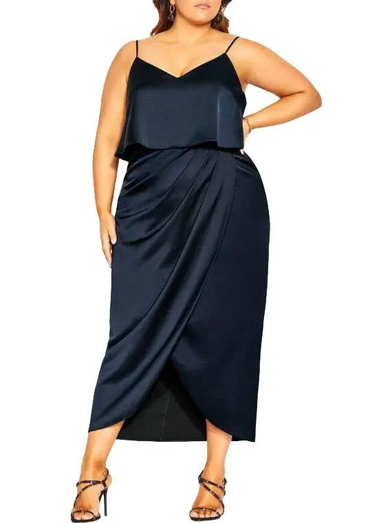 City Chic Frill Midi Dress - Navy
