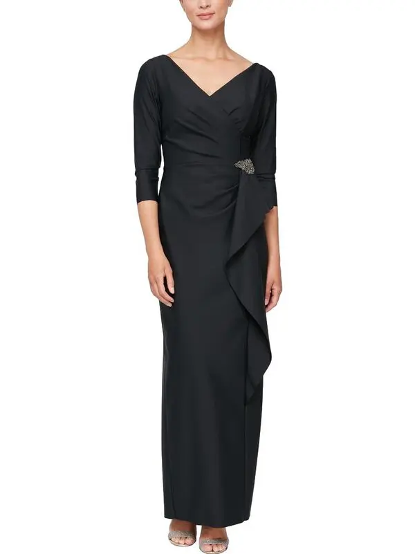 Alex Evenings Ruched Column Gown - Black