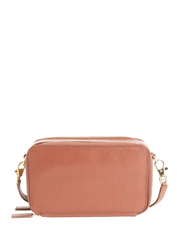 ROYCE NEW YORK Monogrammed Leather Camera Bag - Tan