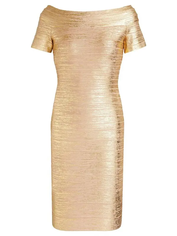Herve Leger Coated Metallic Bandage Mini Dress - Gold
