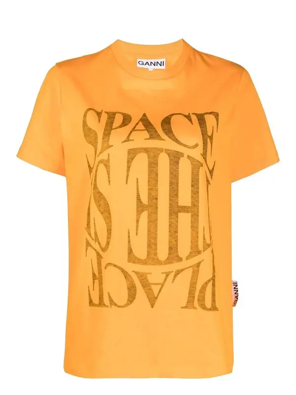 GANNI Slogan Print T-shirt - Orange