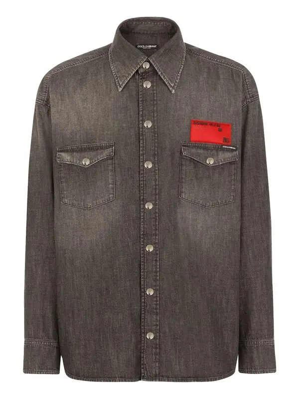 Dolce & Gabbana Logo-patch Denim Shirt - Grey