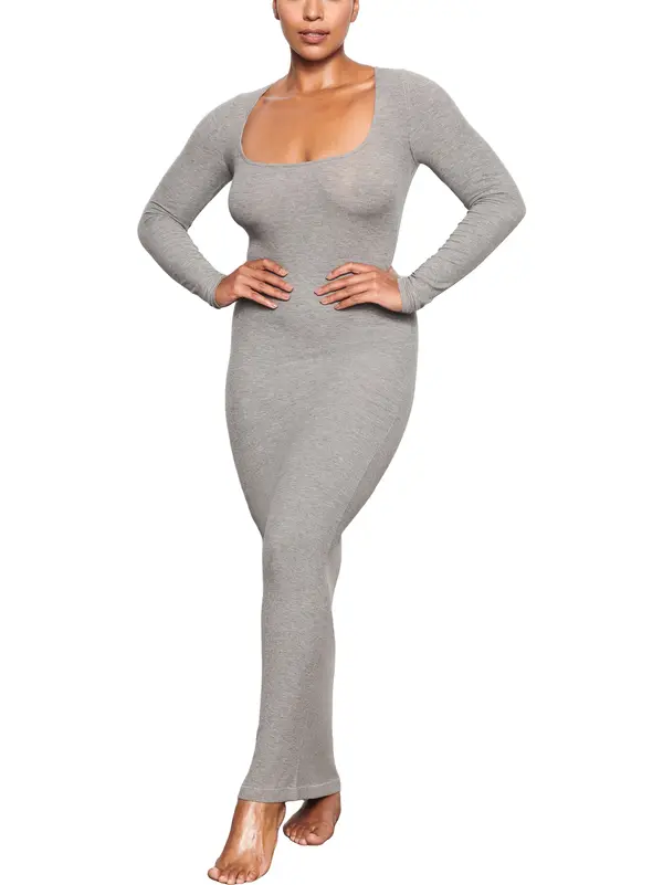 SKIMS Soft Lounge Long Sleeve Dress - Heather Grey