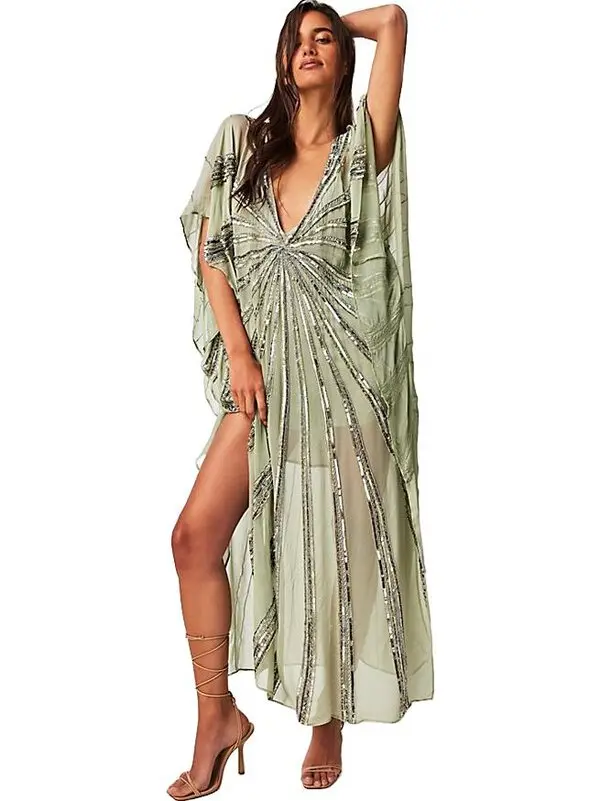 JEN'S PIRATE BOOTY Starburst Avenue Embellished Kaftan - Green