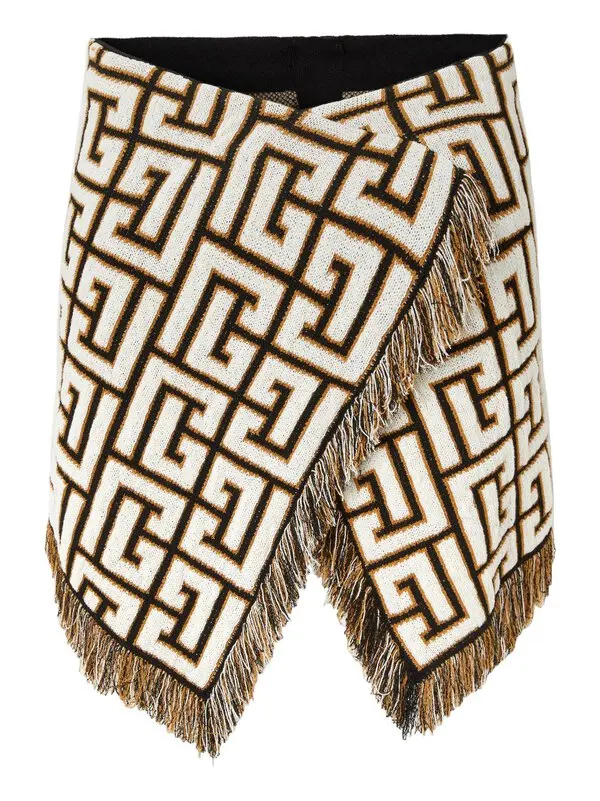 Balmain Wrap-effect Fringed Jacquard-knit Mini Skirt - Black