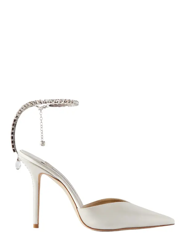 JIMMY CHOO Saeda 100 Crystal-embellished Satin Pumps - White