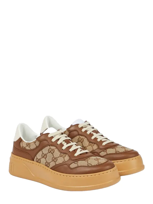 Gucci Gg Canvas Leather-trimmed Sneakers - Brown