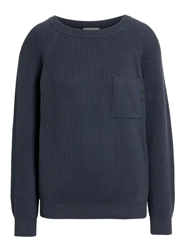 Brunello Cucinelli Ribbed Cotton Sweater - Navy