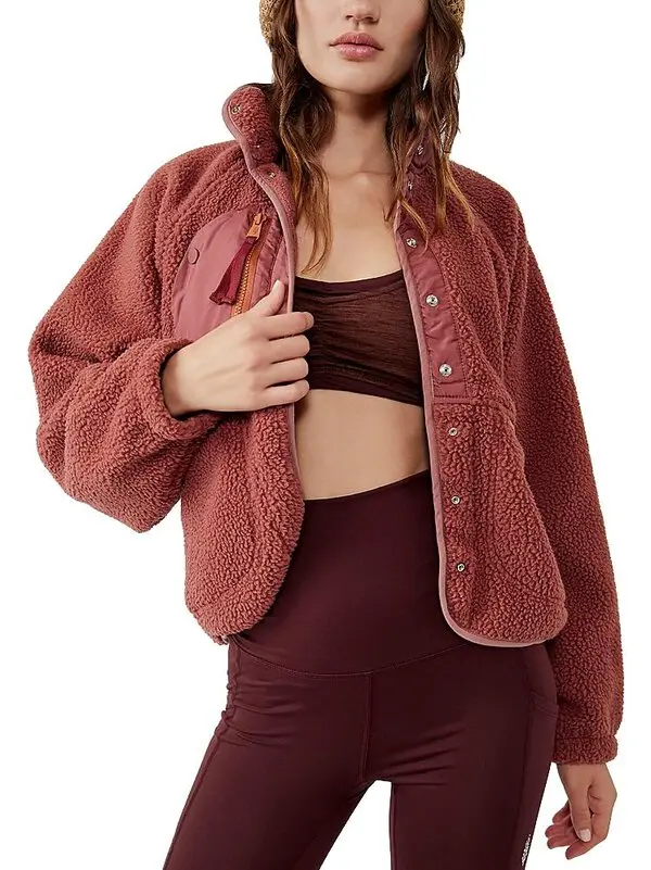 Free People Hit The Slopes Fleece Jacket - Neon Coral