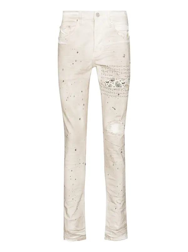 PURPLE BRAND Bandana Patch Skinny Jeans - Neutrals