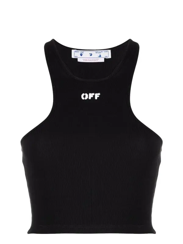 Off-White Ribbed Crop Top - Black