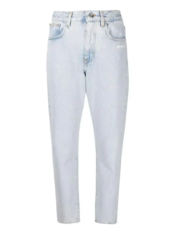 Off-White Diag-stripe Cropped Jeans - Blue