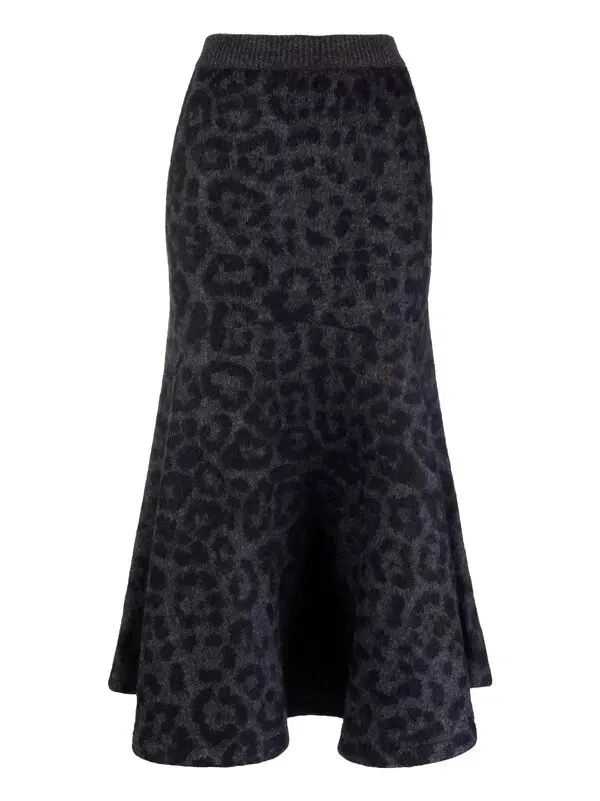 Valentino Garavani Leopard Pattern Flared Skirt - Grey