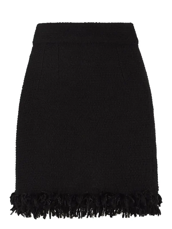 Dolce & Gabbana Frayed Bouclé Miniskirt - Black